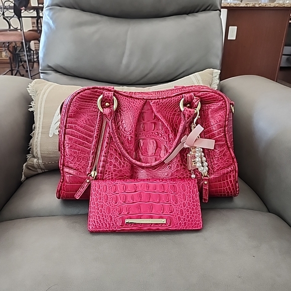 Brahmin | Bags | Brahmin Pink Crocodileembossed Womens Bag Set | Poshmark